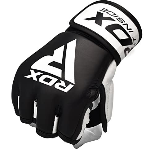 RDX MMA Gloves Sparring Martial Arts Grappling Cowhide Leather Training UFC Cage Fighting Combat Punching Bag Gel Mitts,Black,Small