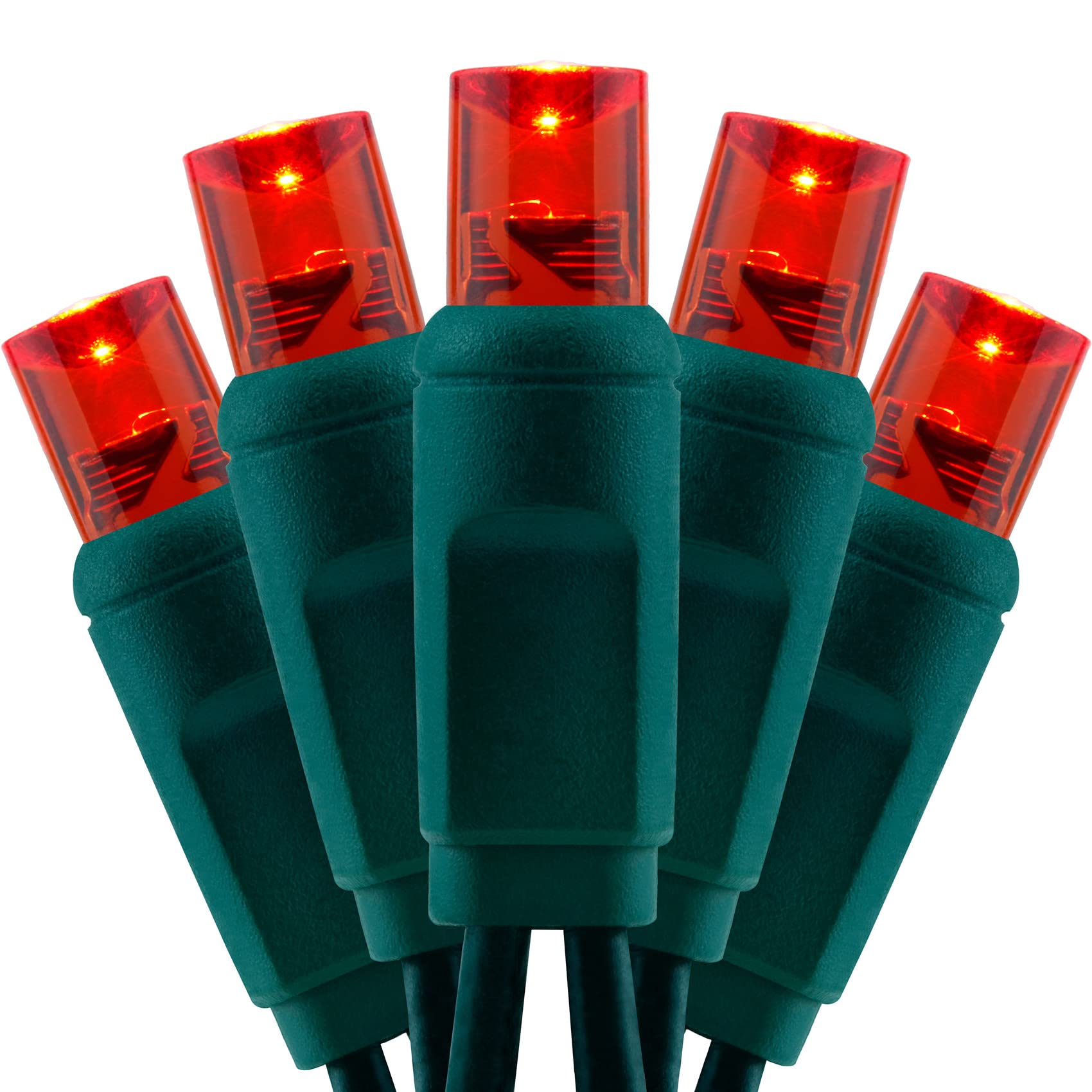 YULETIME Red 5MM LED Christmas Lights, 33 ft 100 Count 4" Spacing One-Piece High Waterproof Wide Angle UL Certified String Light (Red - Green Wire)