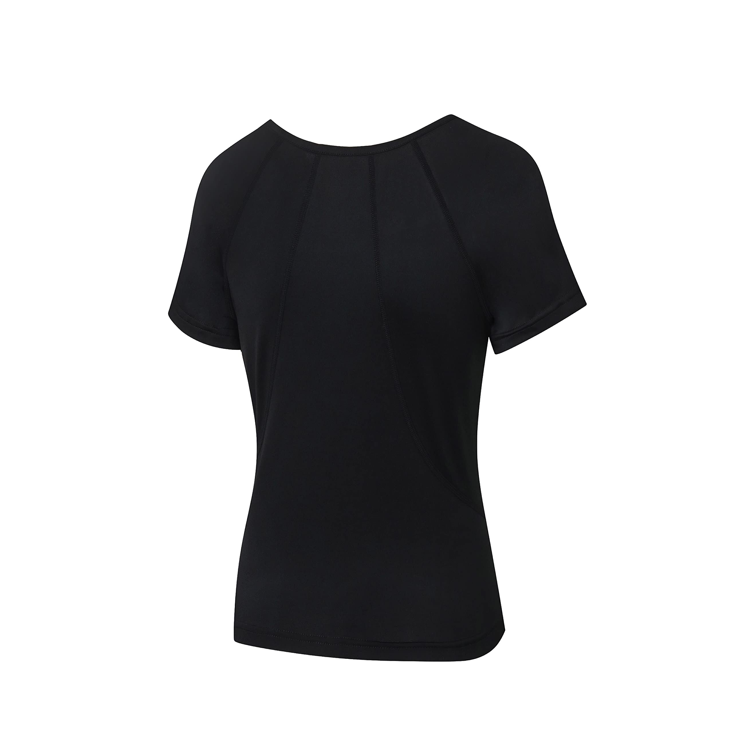 TAISIM Women's Close Fitting Exercising Crewneck Stretchy Cropped Short Sleeve,Black,Black,Black, Medium