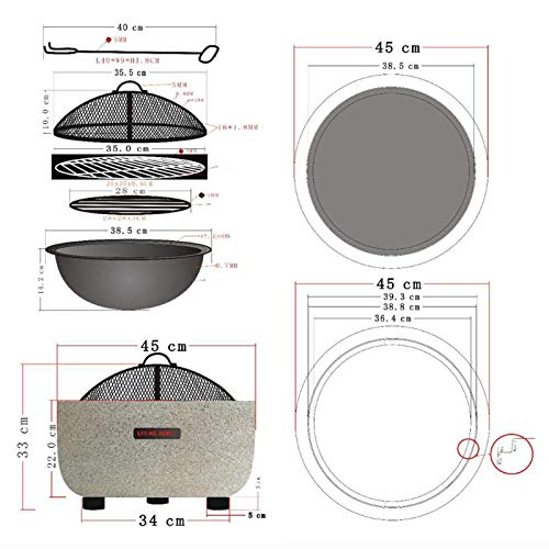 Wyxy Brazier for Garden and Patio, Barbecue Camping Bowl Barbecue with Poker, Barbecue Rack, Mesh Cover, Grate with Mesh Cover 45 35cm
