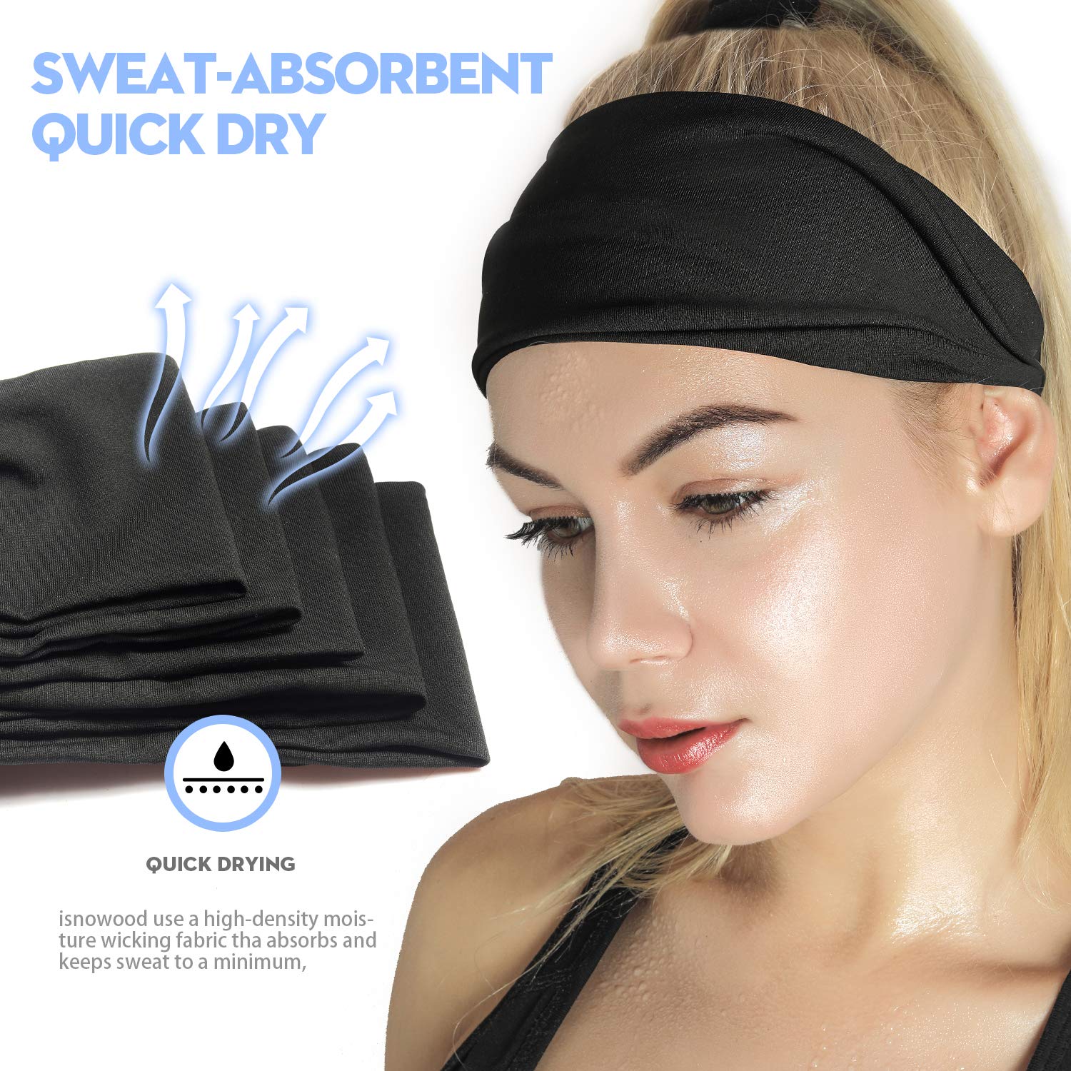 Sport Headbands for Men and Women Sweatband Headbands for Yoga,Running,Basketball Wocking Out and Performance Stretch & Moisture (Black - 5 Pack)