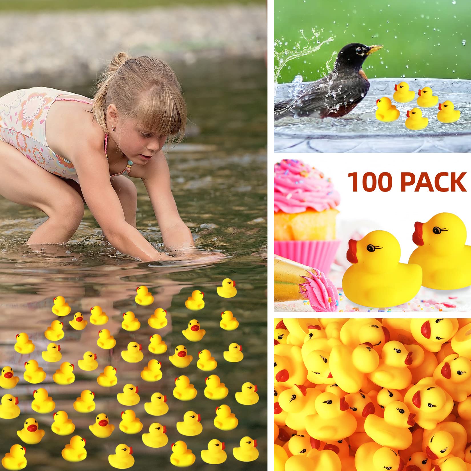 Sunioine 100 Pack Mini Rubber Ducks Float Rubber Ducky Bath Toy, Tiny Rubber Ducks in Bulk for Shower Decoration Ducks Themed Birthday Party Favors Gift Classroom Prizes Fun Carnival Game Supplies