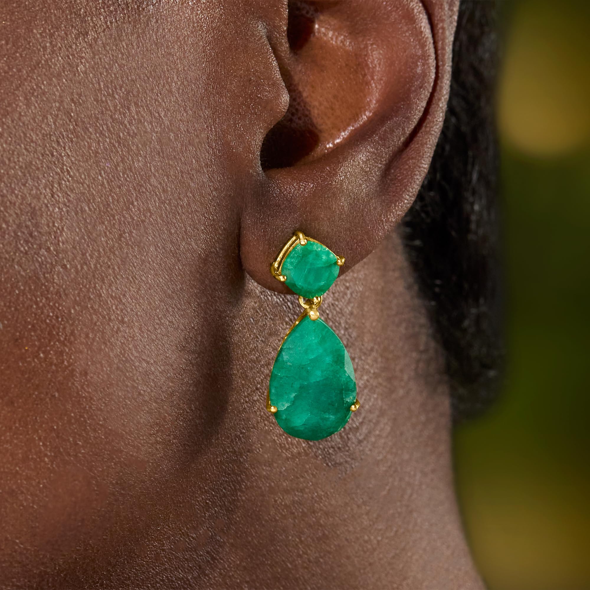 Ross-Simons 19.20 ct. t.w. Emerald Drop Earrings in 18kt Gold Over Sterling