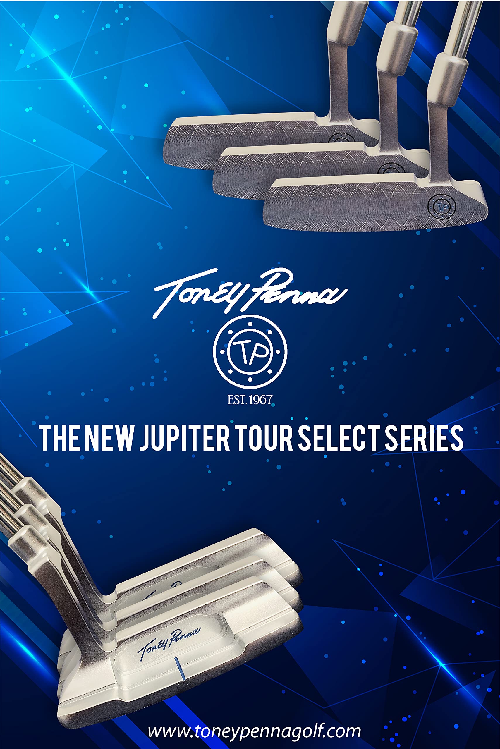 TONEY PENNA GOLF Jupiter Tour Select Putter-Royal Blue Model (34), High Polished Satin Finish, 34 and 35 Inch Steel Shaft