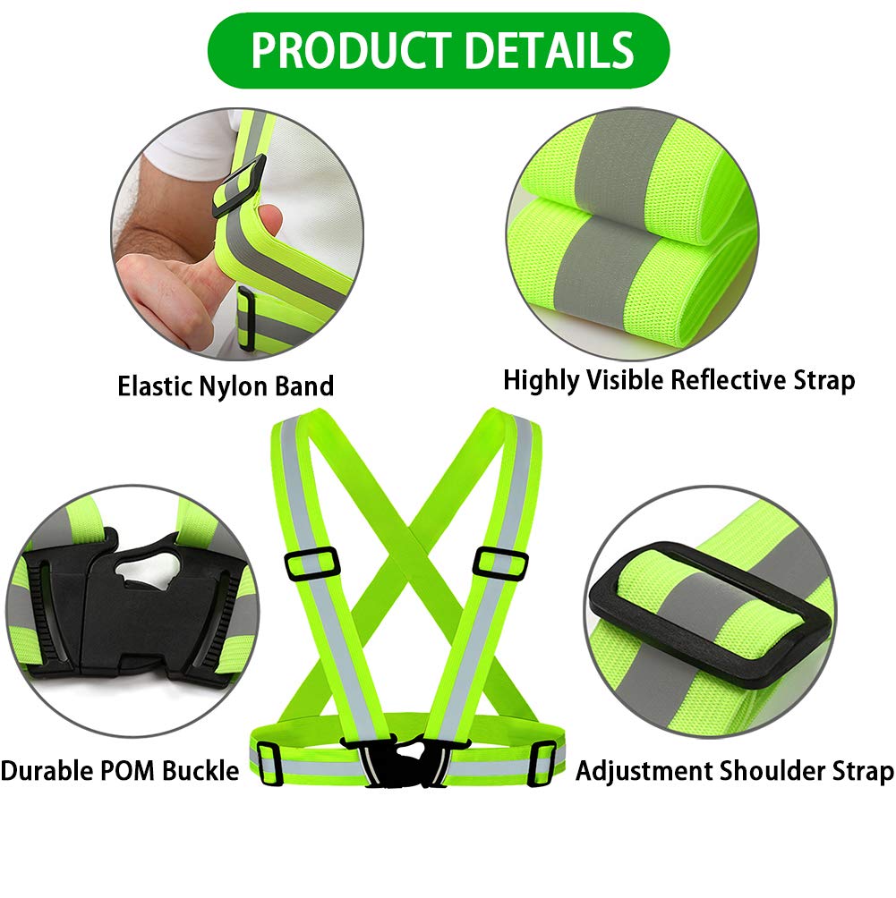 Reflective Vest, Reflective Glow Belt with 2Pack Reflector Armbands, Adjustable Elastic Safety Vest Outdoor Reflective Belt High Visibility, Ultralight & Comfy for Running, Jogging, Walking, Cycling,