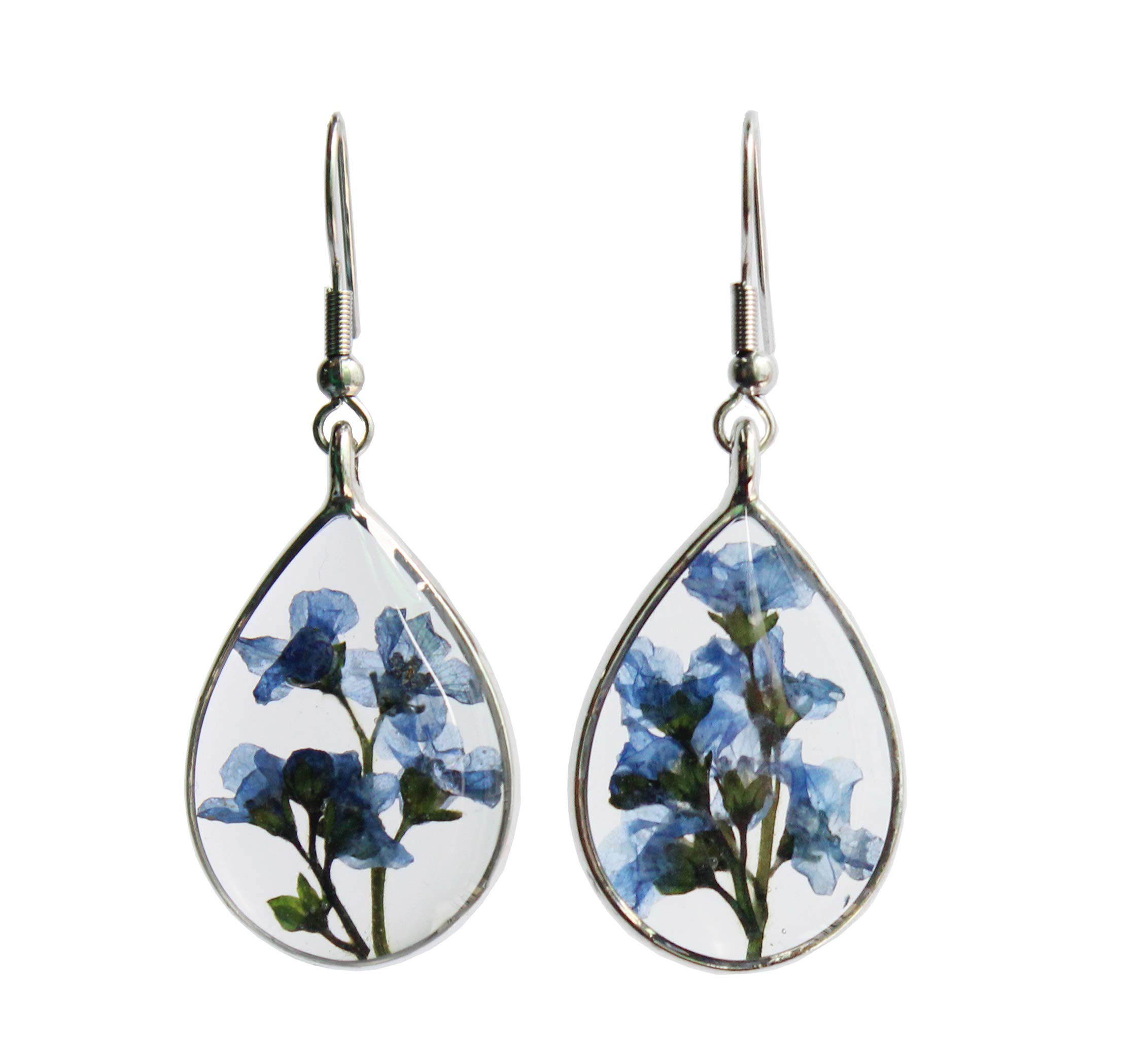 SI EASY Forget me not Flower Earrings, Personalised Real Pressed Dried Flowers Teardrop Earrings, Handmade Jewelry