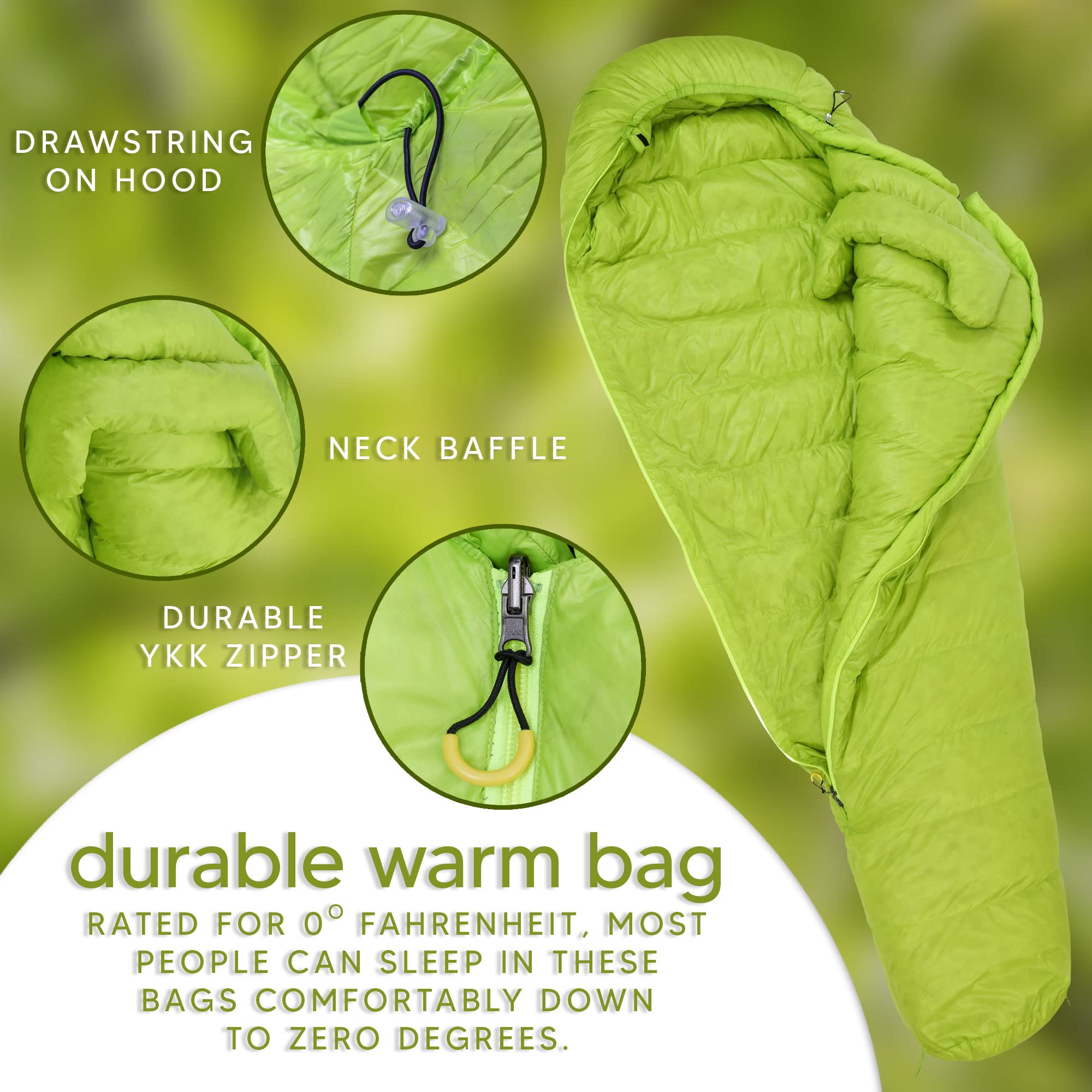 Terruva RDS Sleeping Bag Pillow Kit - 0 Degree Sleeping Bag with Pillow Set - Outdoor Indoor Sleeping Bag with Pillow - Mummy Adult Sleeping Bags - Camping Sleeping Pad Stuff Sacks & Dry Bag Green