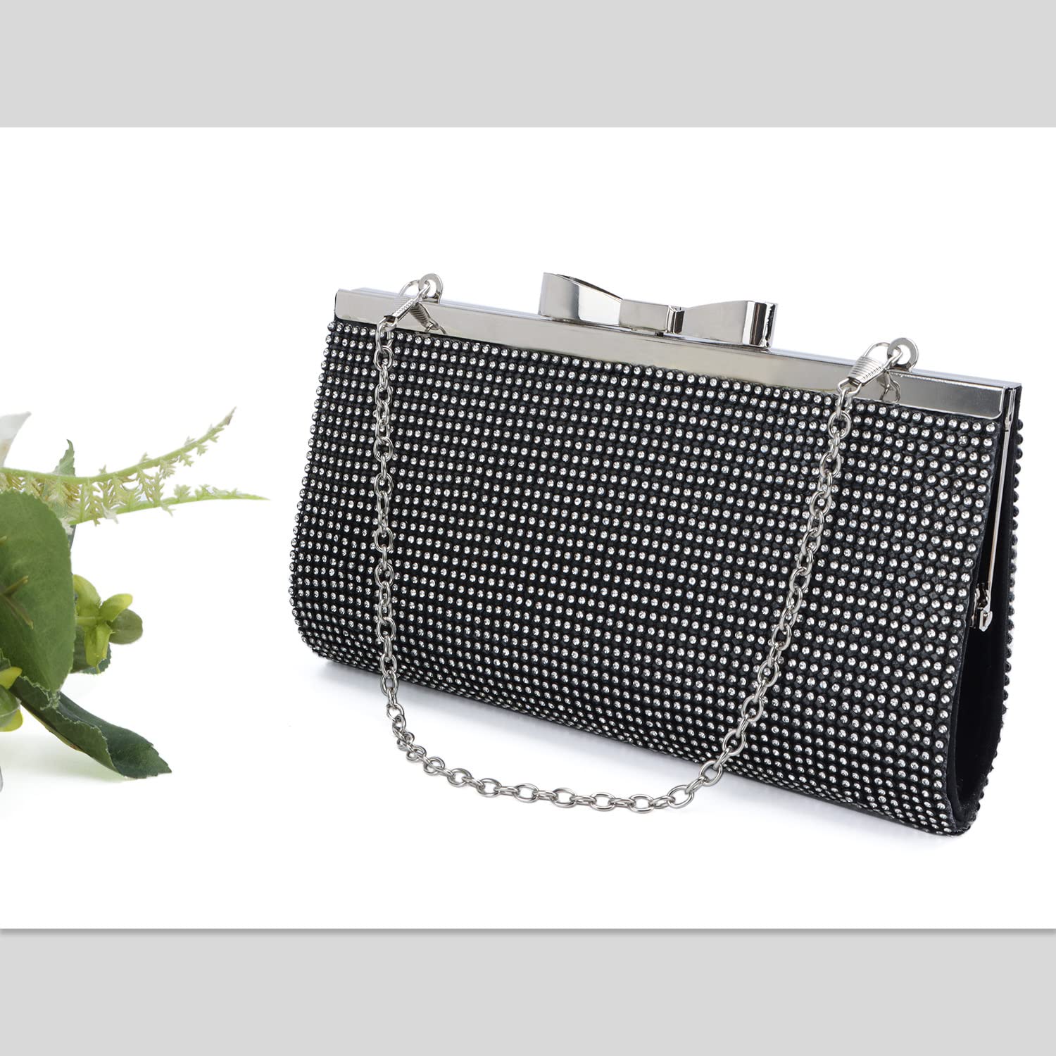 Ynport Women’s Evening Handbags Silver Rhinestone Evening Clutch Crystal Wedding Party Formal Shoulder Bag Purse for Bride