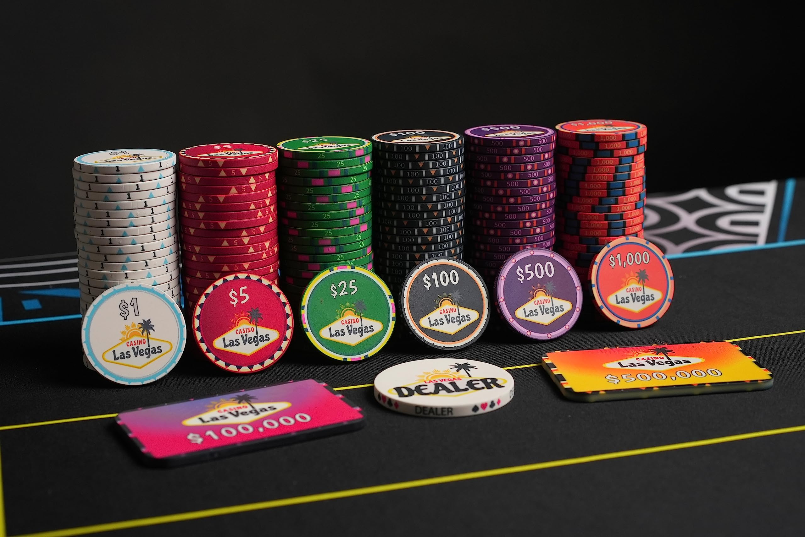 Vegas Chip Ceramic Poker Chip Set for Texas Hold'em - 500-Piece Poker Ceramic Kit, 10-Gram Poker Chips, Durable & Long-Lasting Numbered Casino Chips - Includes Black Aluminum Case