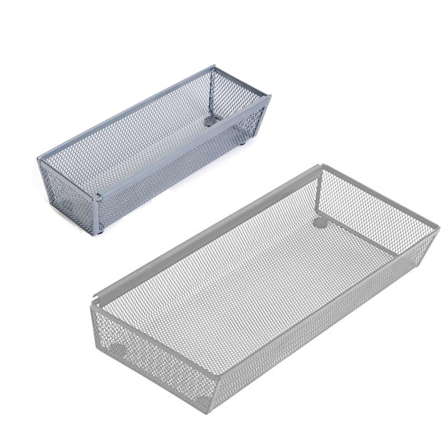 Smart Design Drawer Organizer Bundle - Steel Metal Mesh Tray with Interlocking Arm Connection β Silverware Organizer for Kitchen, Office Supplies, Utensils - 9 x 3 Inch and 15 x 6 Inch - Silver
