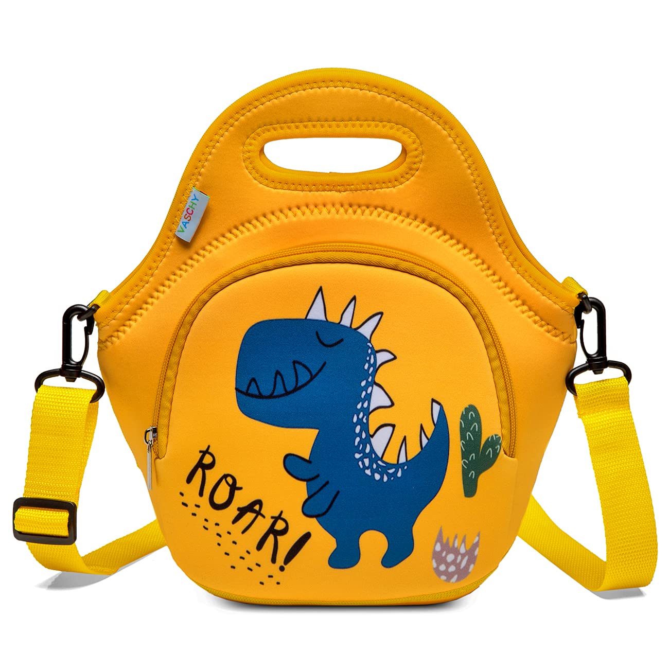 VASCHY Lunch Bag for Kids, Insulated Neoprene Lightweight Lunch Box Bag for Children Boys and Girls School Daycare Kindergarten Yellow Dinosaur