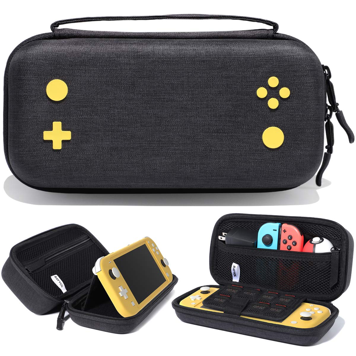 Rayvol Carrying Case for Nintendo Switch Lite, Protective Portable Hard Shell Travel Case Cover with 20 Game Card Slots, Fits AC Adapter Charger, Console and Accessories, [Large Capacity] Color Black