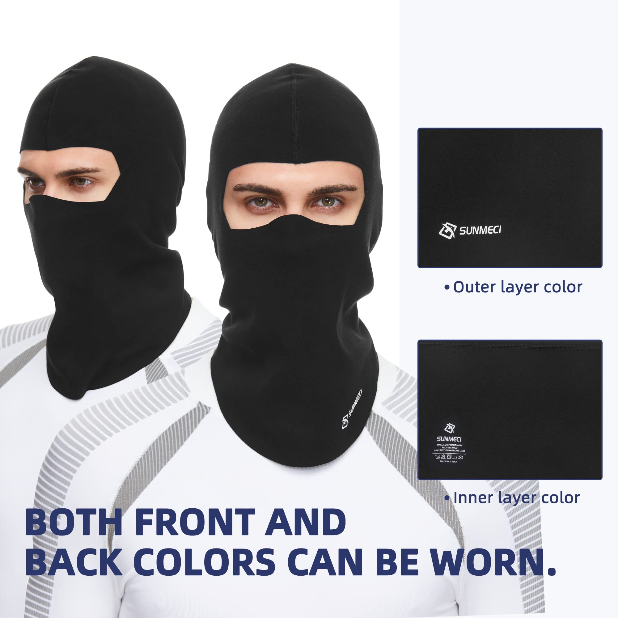 SUNMECI Balaclava Ski Mask, Winter Face Mask DIY Cold Weather Gear for Skiing Dark Black