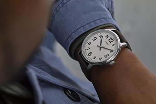 Timex Men's Easy Reader Bold 43mm Watch – Silver-Tone Case Cream Dial with Brown Leather Strap