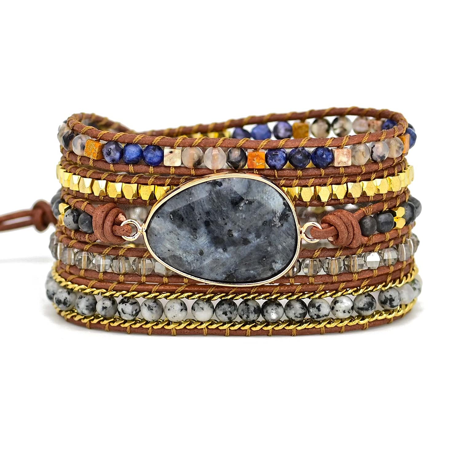 Teepollo Handmade Jasper Turquoise Amethyst Boho Wrap Bracelets for Women-Healing Natural Stone Beads Crystal Bohemian Bracelets Collection for Women Girl