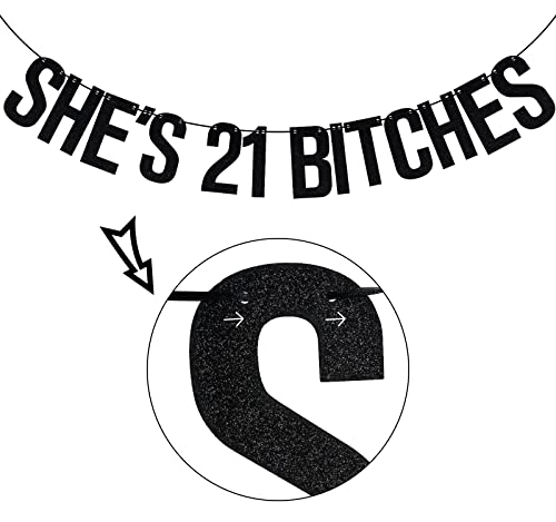 She's 21 Bitches Banner, Girls 21st Birthday Party Decorations, Cheers to 21 Years, 21st Birthday Decorations for Women Black Glitter