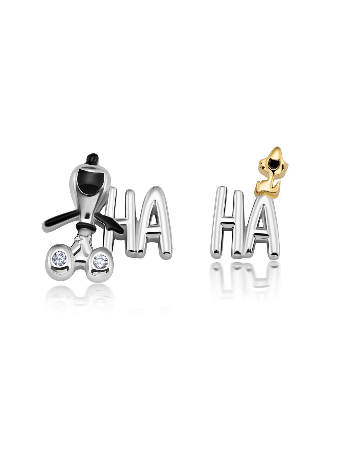 Peanuts By Crislu SNOOPY & WOODSTOCK HA HA BRASS EARRINGS FINISHED IN PURE PLATINUM
