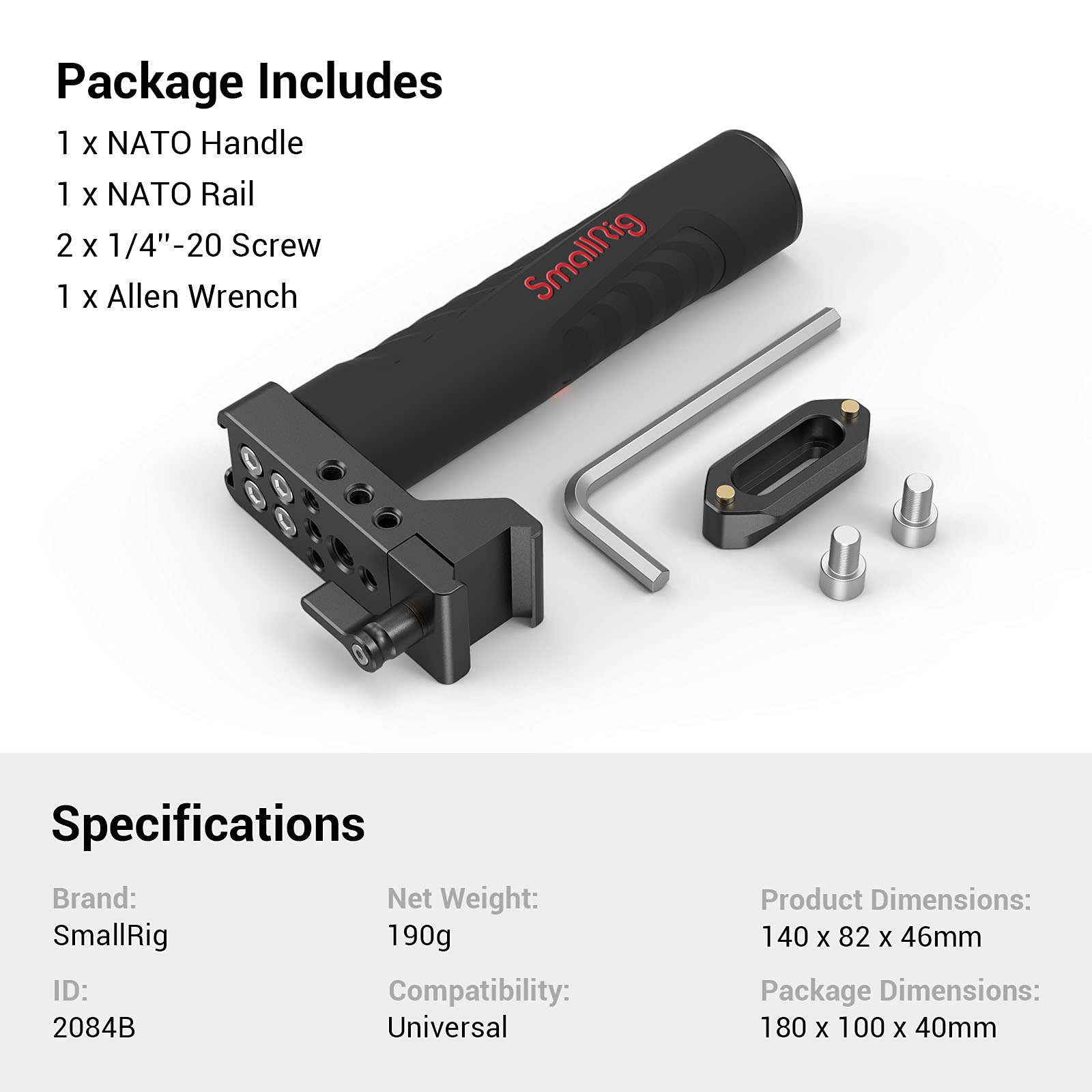 SmallRig Top NATO Handle with NATO Rail Quick Release Handgrip for DLSR Camera Cage (Rubber) - 2084