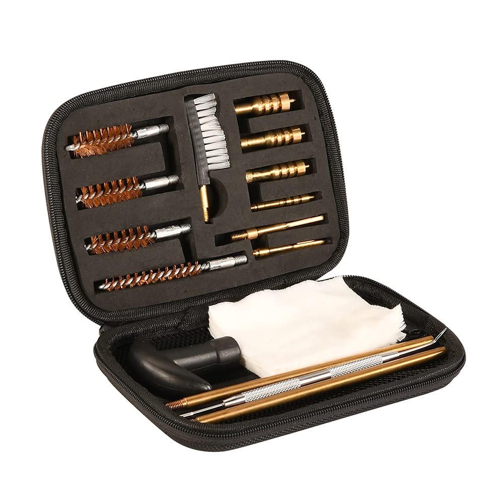 VEFAIR Universal Handgun Cleaning Gun Kit Cleaning Kit Brass Jags Tips for .357/9mm.40.45 Caliber Pistols with Zipper Closed Portable Case