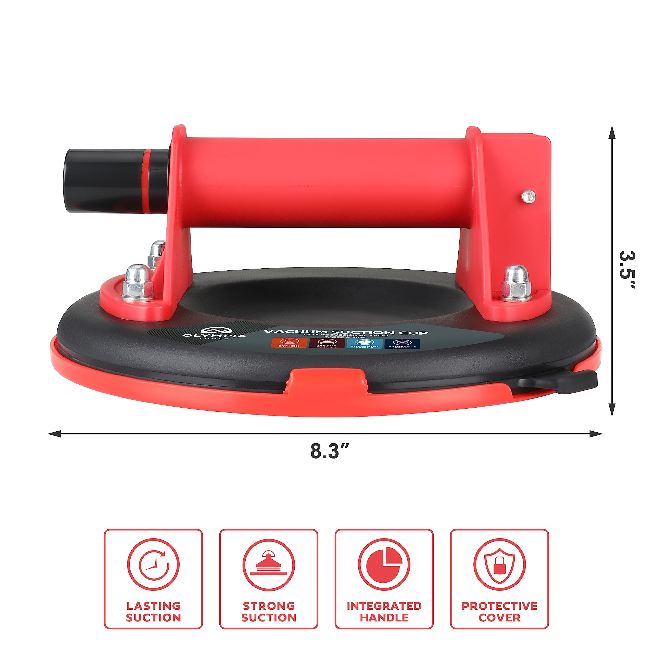 Olympia Tools 8" Glass Suction Cups for Granite & Glass Lifting, Vacuum Suction Glass Lifter with Handle, 286lbs Load Capacity W/Free Case