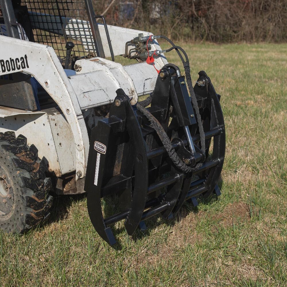 Titan Attachments Skid Steer 48†Light-Duty Single Cylinder Root Grapple Rake, Economy Series