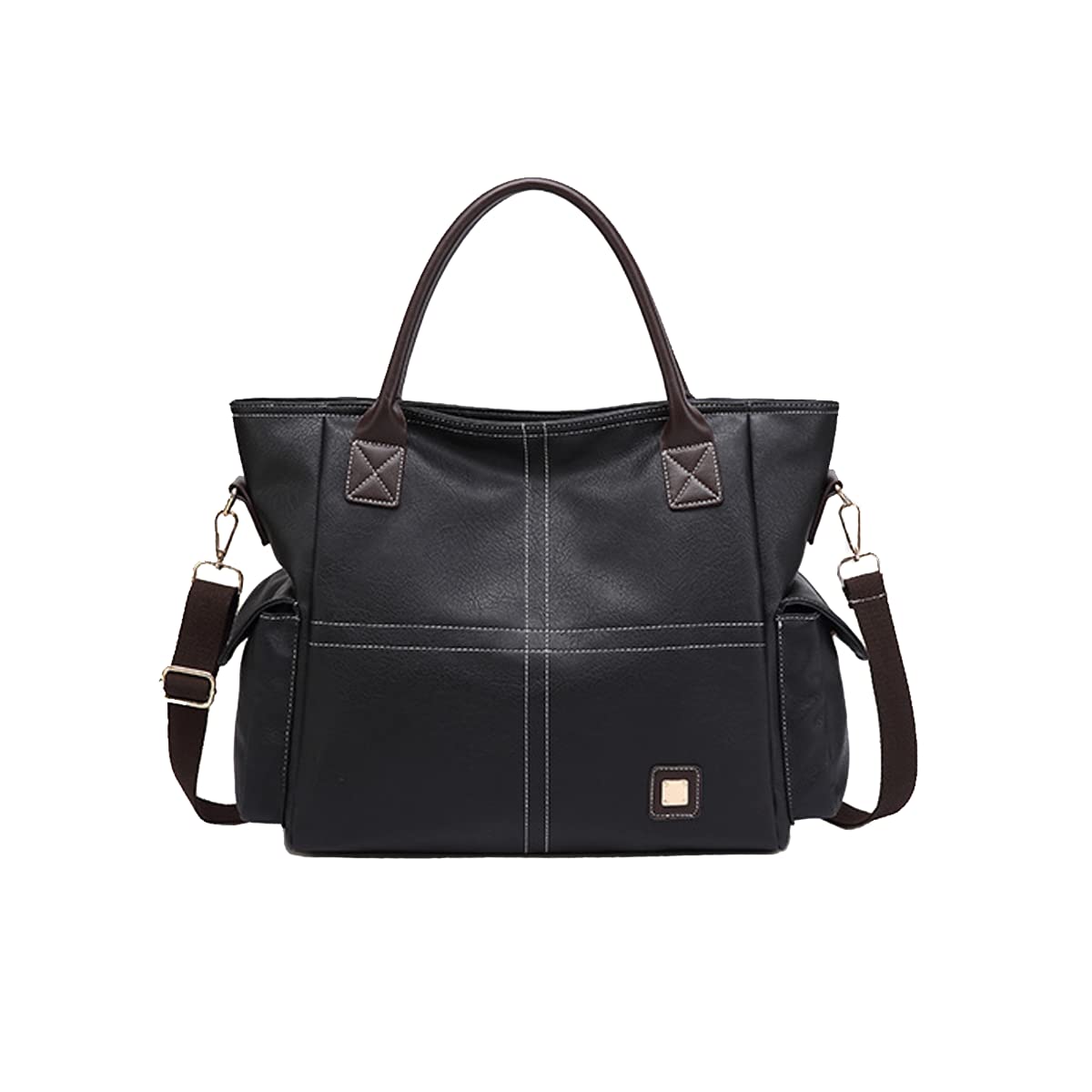Women Top Handle Satchel Handbags Large Purses Faux Leather Tote Bag School Shoulder Bag with External Pocket (black)