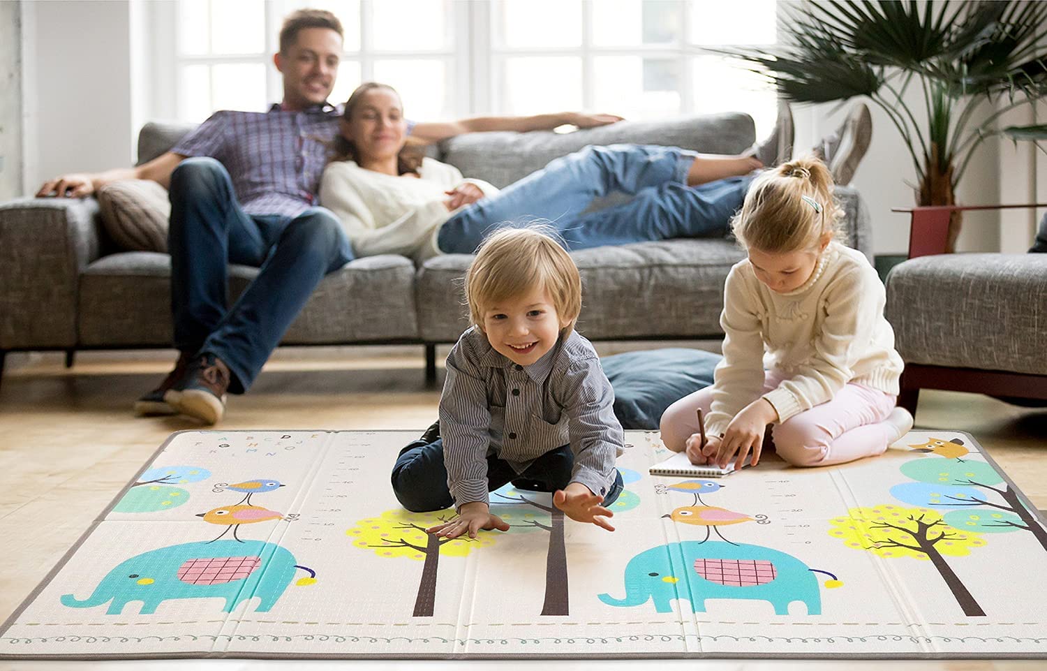 WAYPLUS Baby Play Mat, Extra Large & Thicked Reversible Folding Baby Playmat for Floor, Durable Wipe Clean Waterproof XPE Foam with Edge Reinforcement Play Mat, Anti Slip Soft Crawling Mat