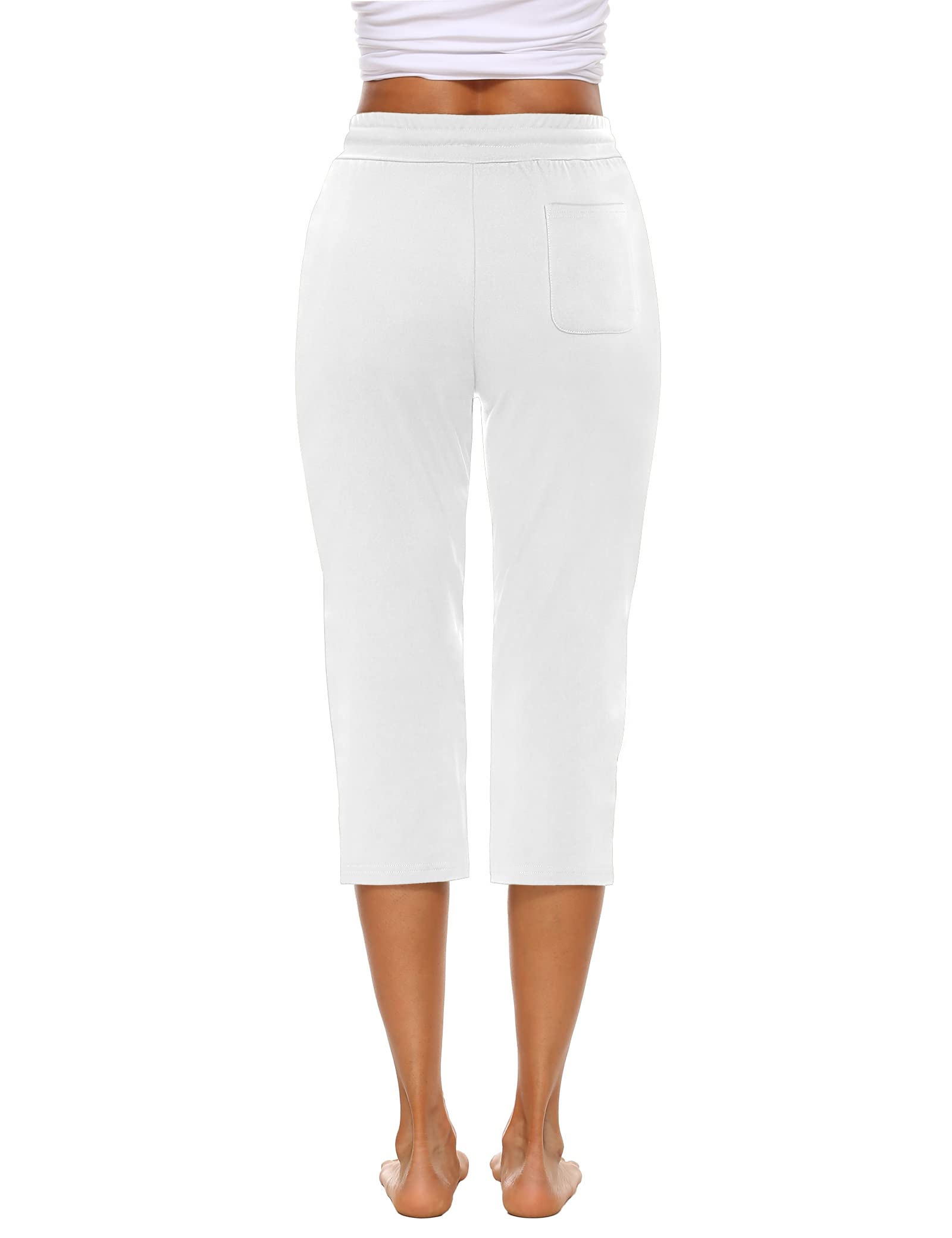 THANTH Womens Capri Yoga Pants Loose Drawstring Comfy Lounge Pajama Capris Workout Jersey Joggers Pants with Pockets White M