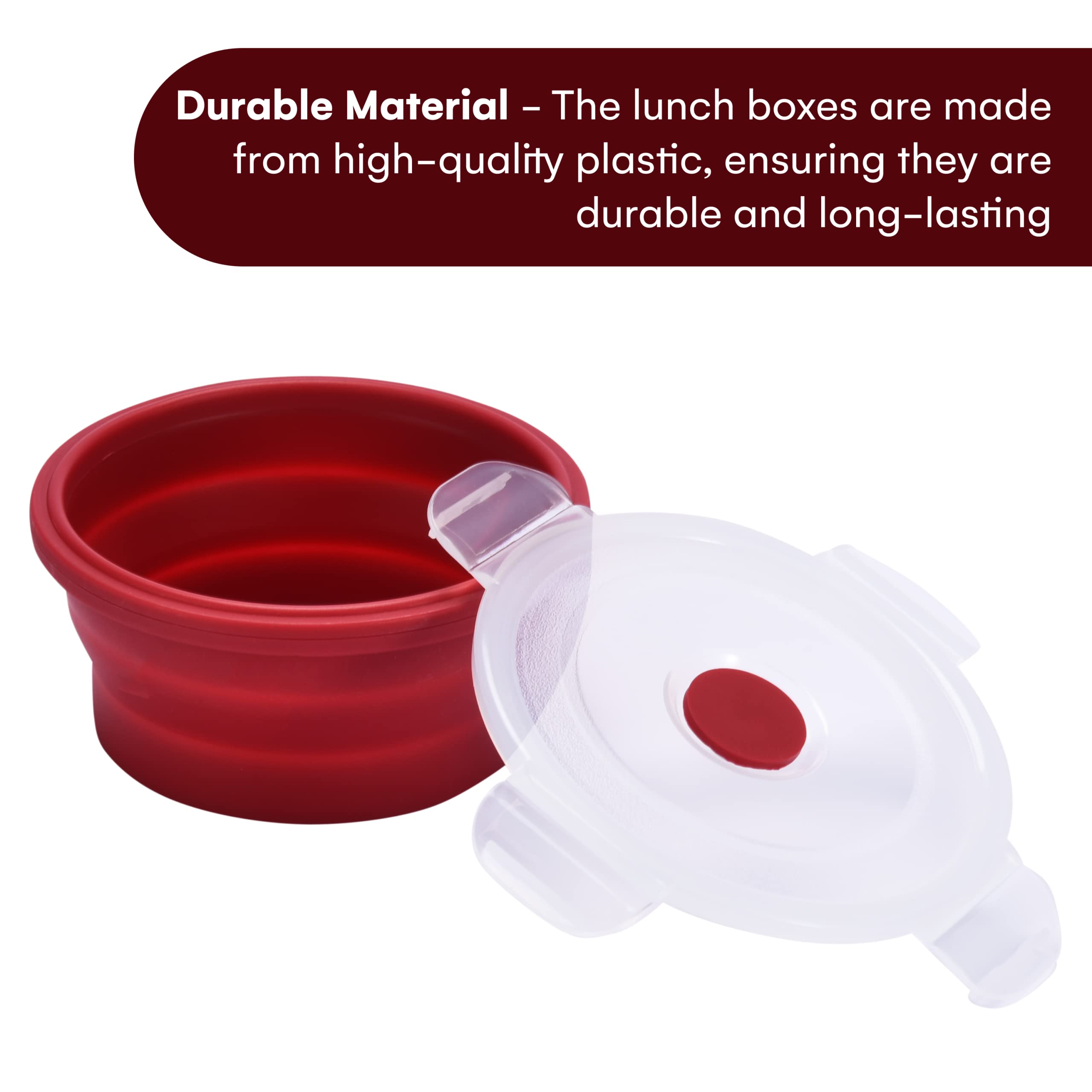 Vdomus Collapsible Food Storage Containers with Lids - Silicone Collapsible Bowl Sets with Airtight Lid - Round Silicone Food Containers Microwave, Freezer, and Dishwasher Safe - Set of 3, Red