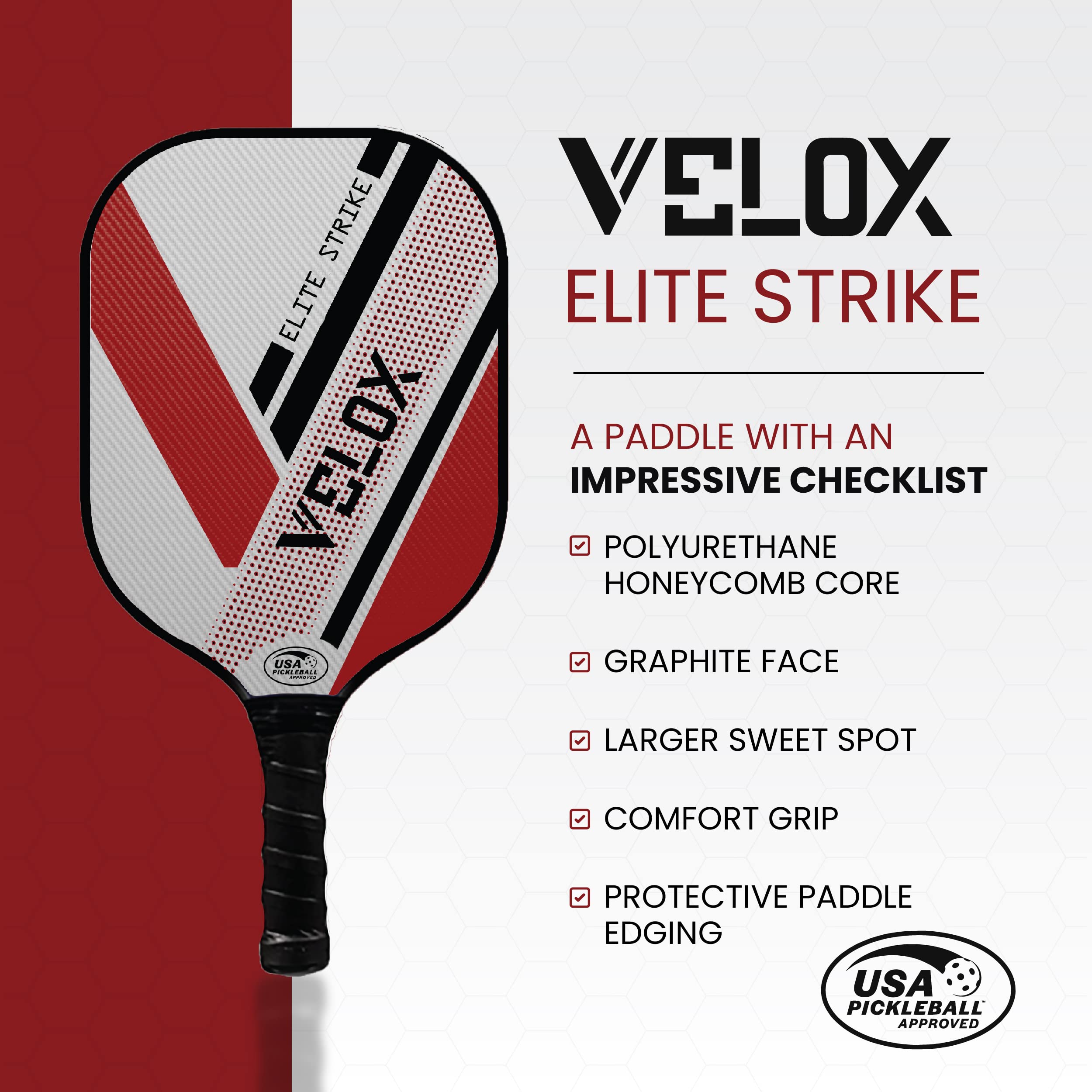 VELOX | Elite Strike Pickleball Paddle Set | 3 Balls and 2 Paddles USA Pickleball Approved | Graphite and Fiberglass Construction