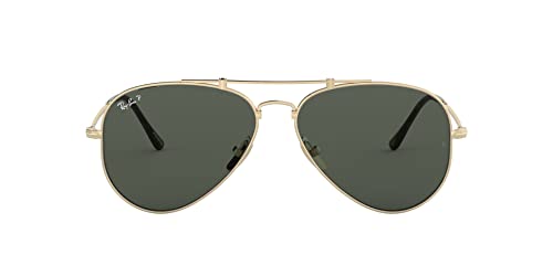 Ray-Ban RB8125M Titanium Aviator Sunglasses, Gold Demigloss/Polarized G-15 Green, 58 mm