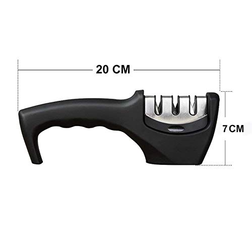 Smart Sharp Knife Sharpener - Professional 3 Stage Manual Sharpener for Sharpening Kitchen Knives - Ceramic Stone, Tungsten Carbide Plates, Diamond rods. Ergonomic Design, Black/Chrome Finish