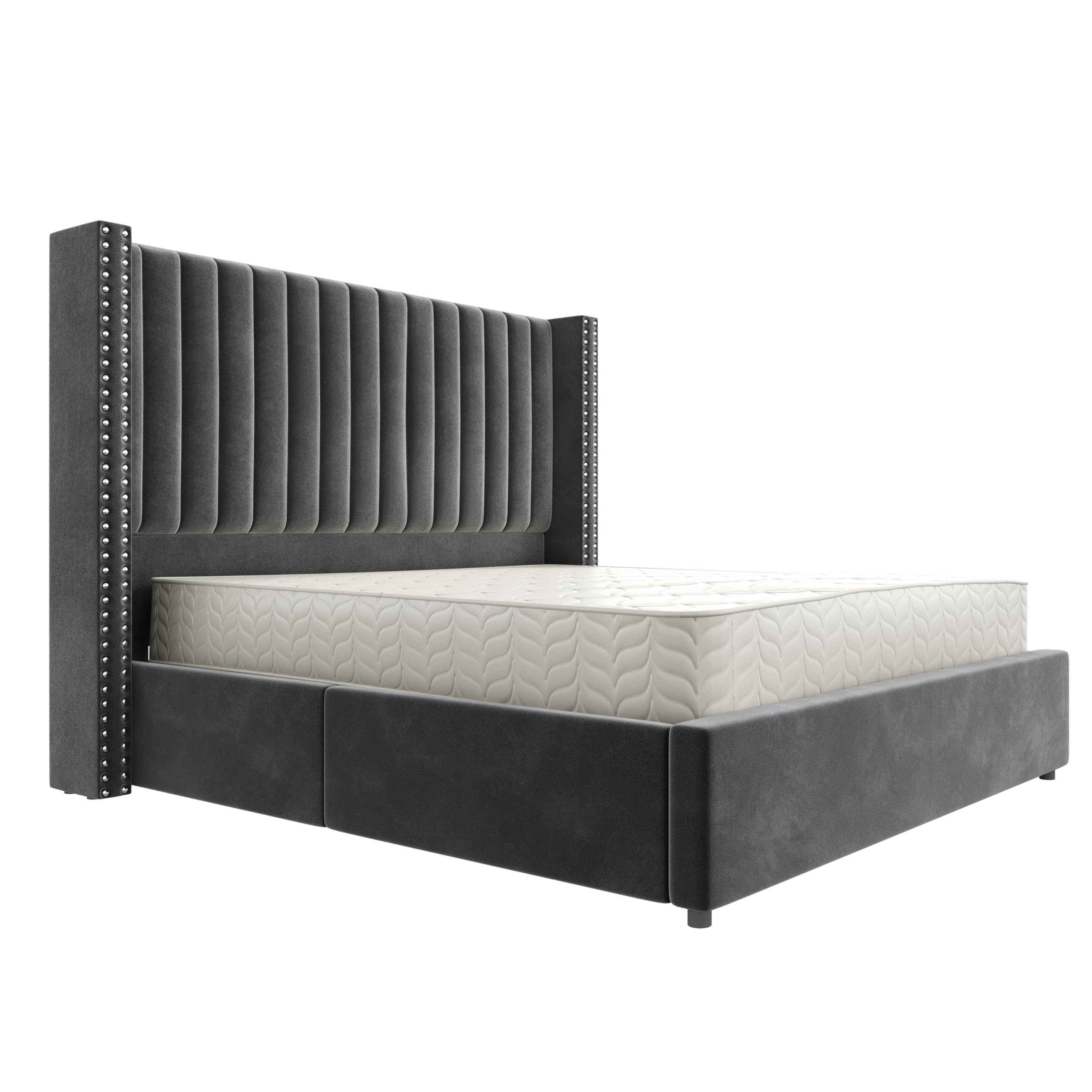 PaPaJet Queen Size Velet Upholstered Bed Frame Lift Up Storage Bed, Morden Wingback Bed Frame Platform with Storage Underneath/No Box Spring Needed/Easy Assembly/Grey