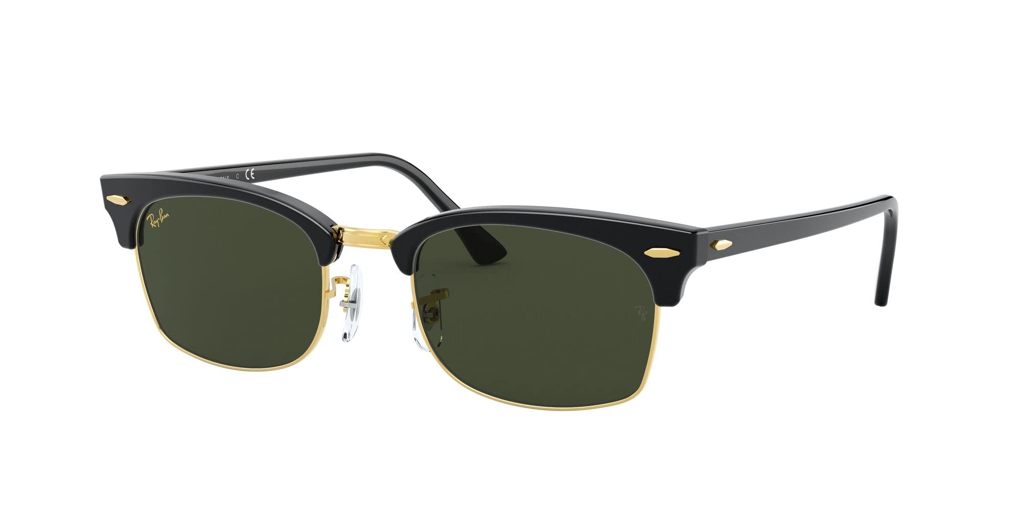 Ray-Ban RB3916F Clubmaster Square Low Bridge Fit Sunglasses, Black/G-15 Green Polarized, 55 mm