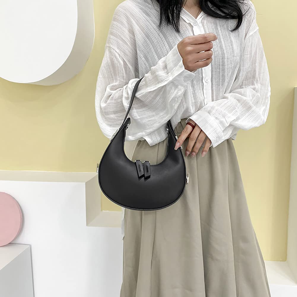 Women Underarm Purse Leather Small Shoulder Bag Crescent Hobo Bag Y2k Handle Dumpling Handbag with Zipper