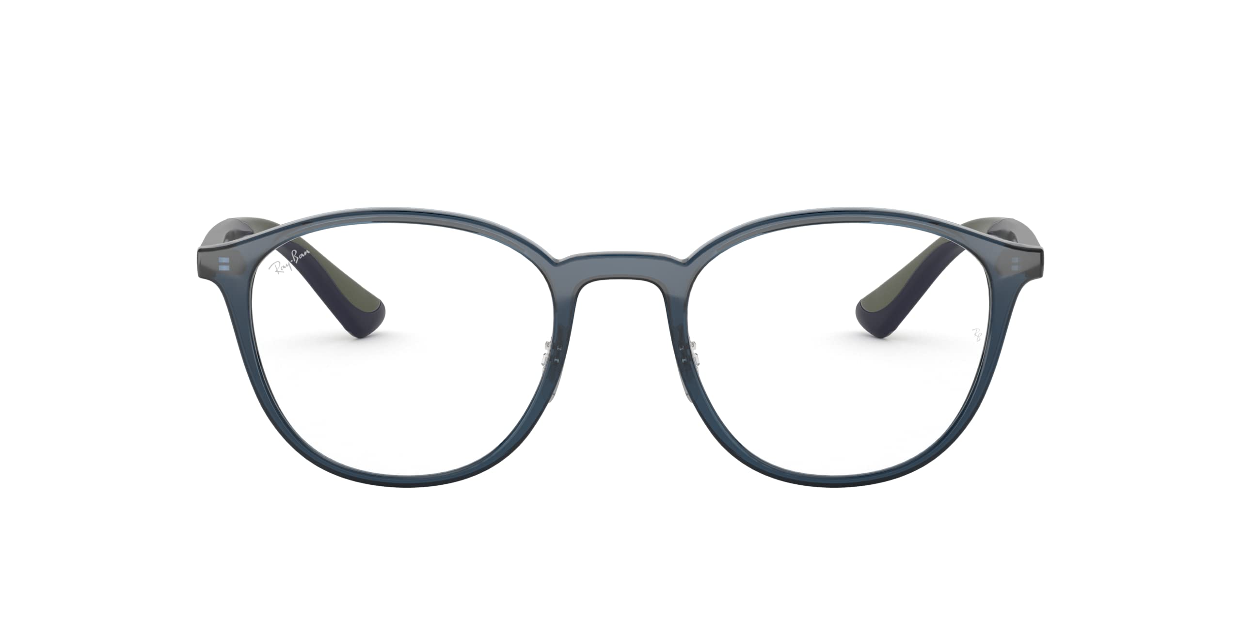 Ray-Ban RX7156 Round Prescription Eyeglass Frames, Transparent Dark Blue/Demo Lens, 53 mm