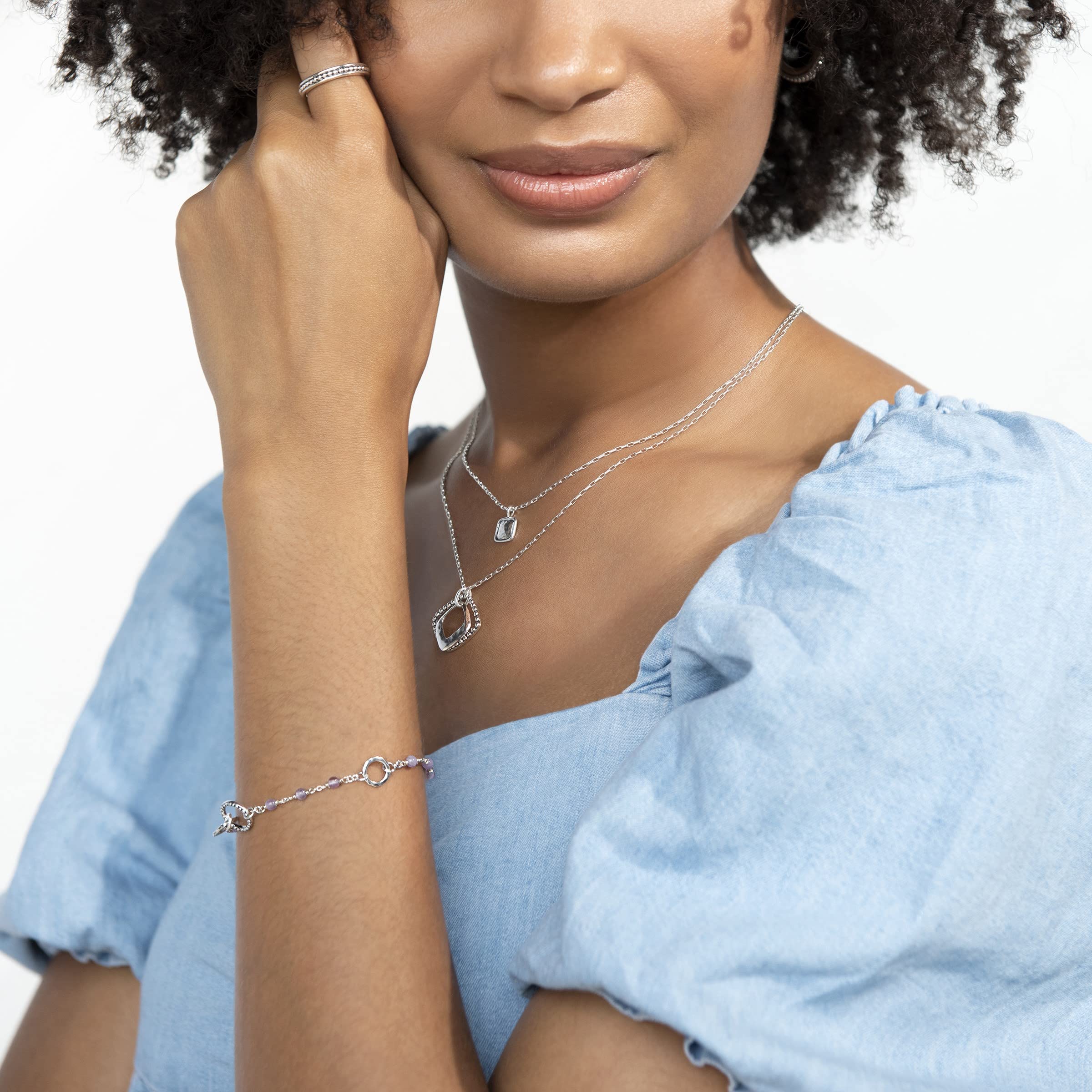 Silpada 'Studded Layers' Pendant Necklace in Sterling Silver, 18" + 2"