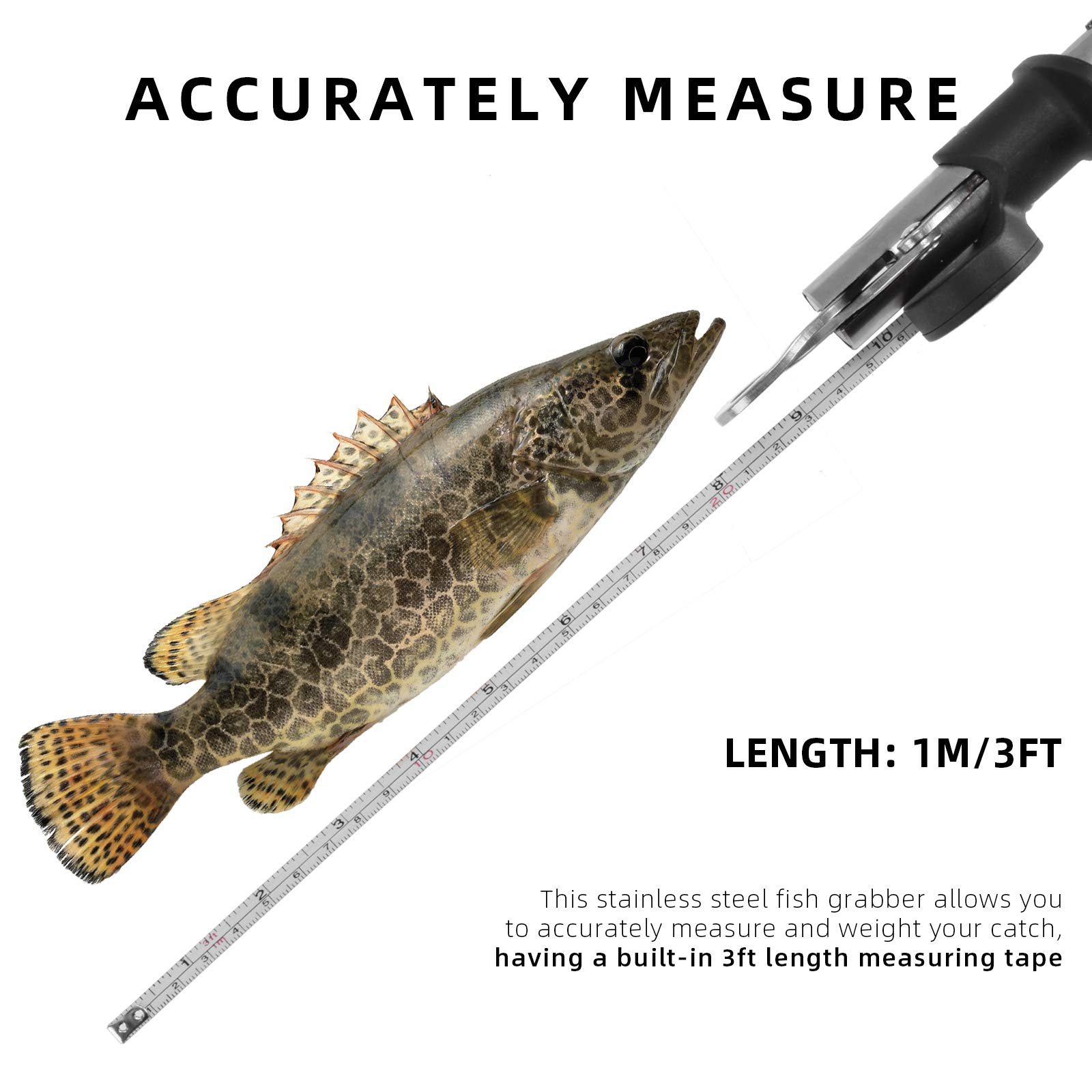 SF Fish Grip Holder Stainless Steel Fishing Gripper Two-Sided Trigger Tool Fish Lip Grabber with Scale Max 30kg EVA Foam Handle Adjustable Wrist Strap