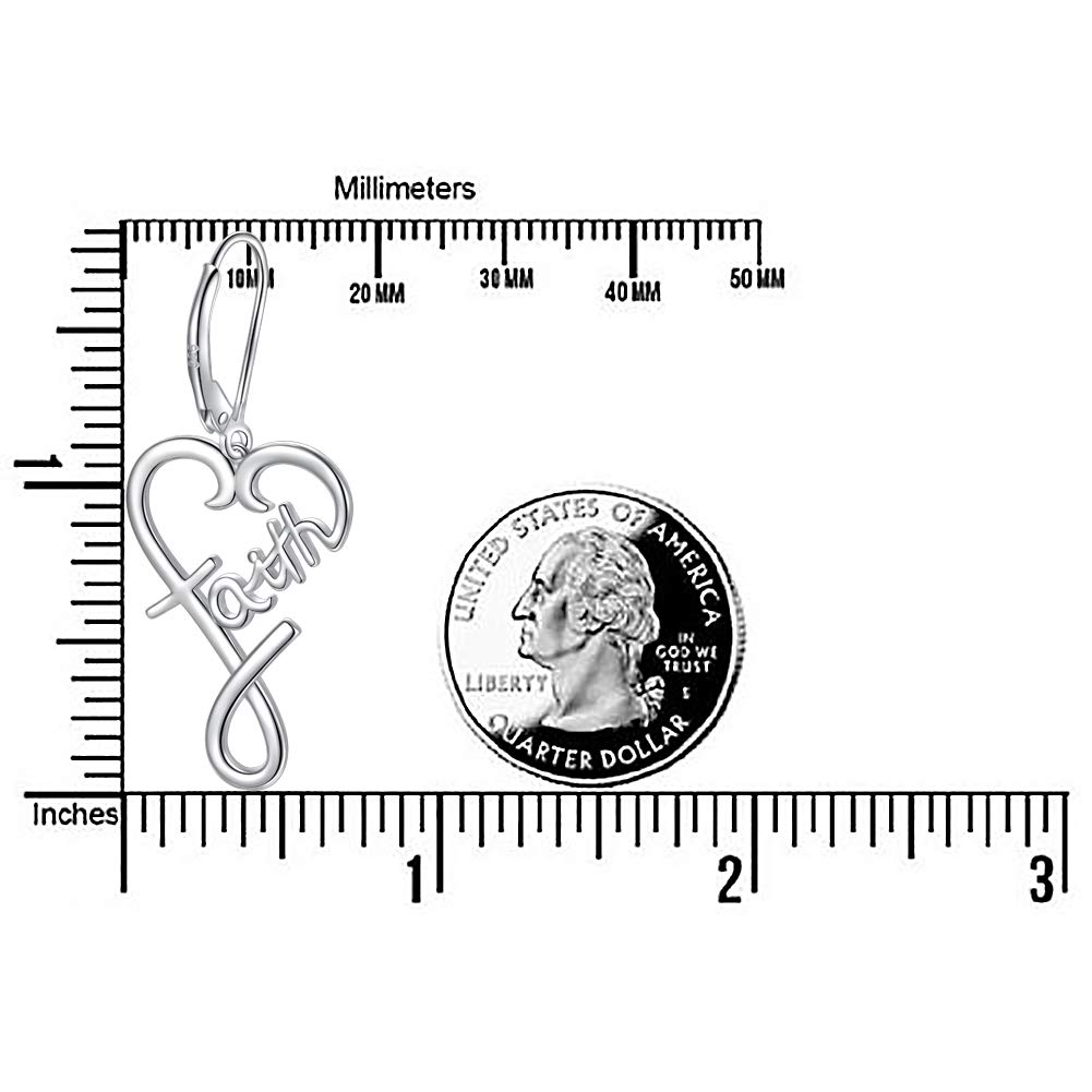 S925 Sterling Silver Word Calligraphy Jewelry Faith Inspirational Message Charm Love Heart Dangle Drop Hoop Earring for Women