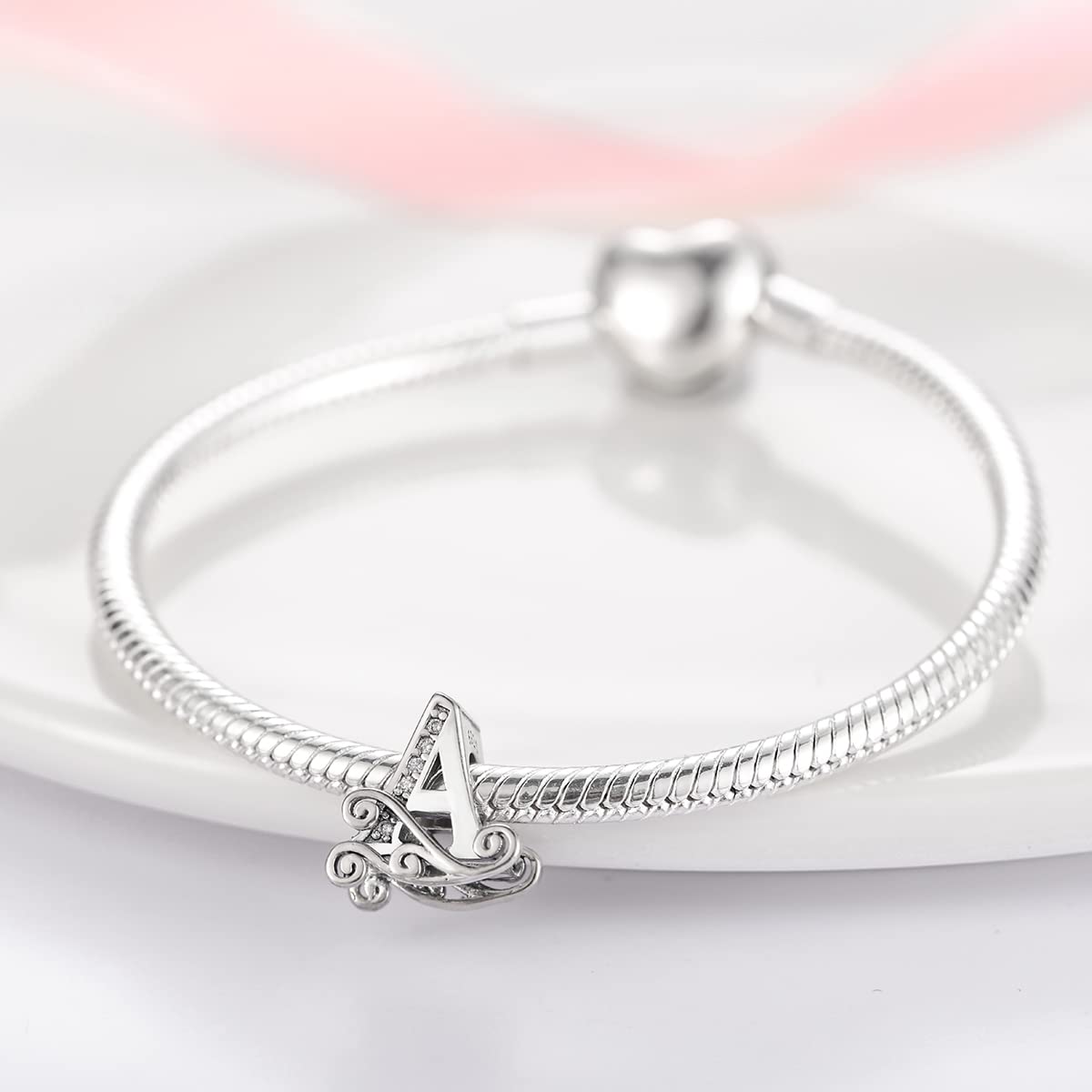 XinYouZhi Initial A-Z Letter Beads 925 Sterling Silver Alphabet Dangle Charms with Cubic Zirconia