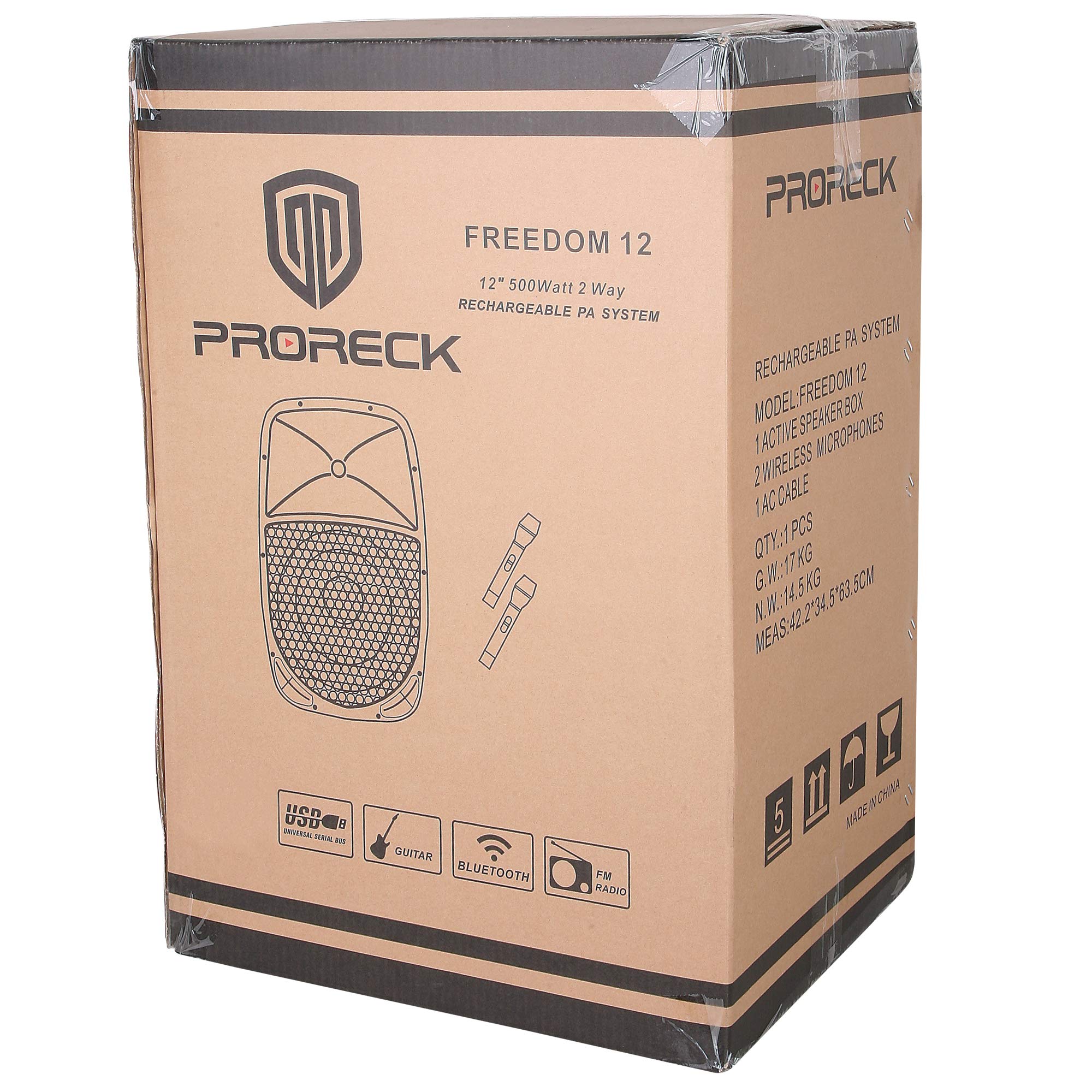 PRORECK Freedom 12 Portable Wireless 12-Inch 500 Watt Powered Dj/PA Speaker Karaoke System with Bluetooth/USB Drive Read/SD Card Reader/FM/Remote Control/Wireless Microphones (12 INCH SPEAKER)