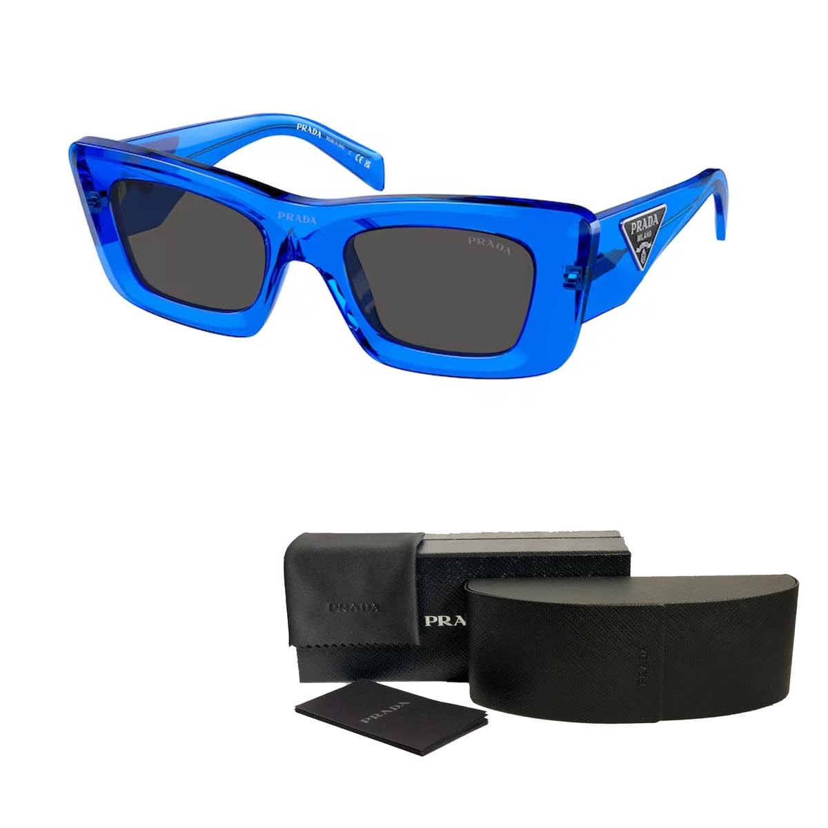 Prada PR13ZS 18M5S0 50MM Crystal Electric Blue/Dark Grey Cat Eye Sunglasses for Women + BUNDLE With Designer iWear Eyewear Kit