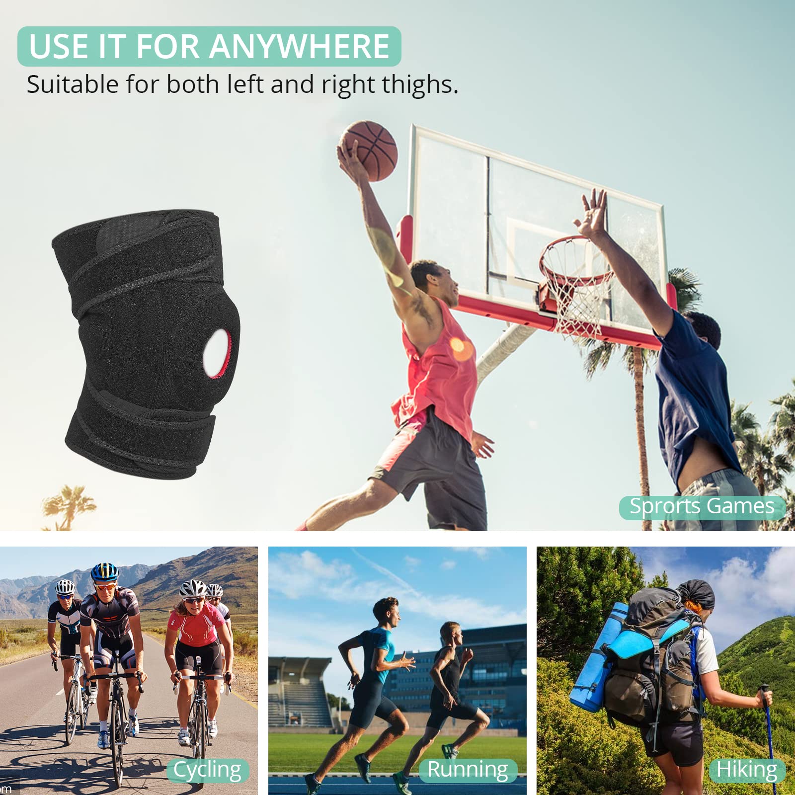 VINTEAM Knee Brace Support for Men & Women - Adjustable Knee Strap, Compression Neoprene, Universal Size (30-50cm)