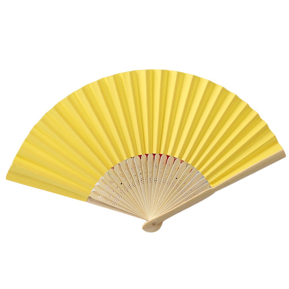 SUNTEAMO Solid Fan Folding Folding Party Wedding Hand Dance Held Silk Pattern Color Tools & Home Improvement Large Happy Birthday Banner And (Yellow, One Size)