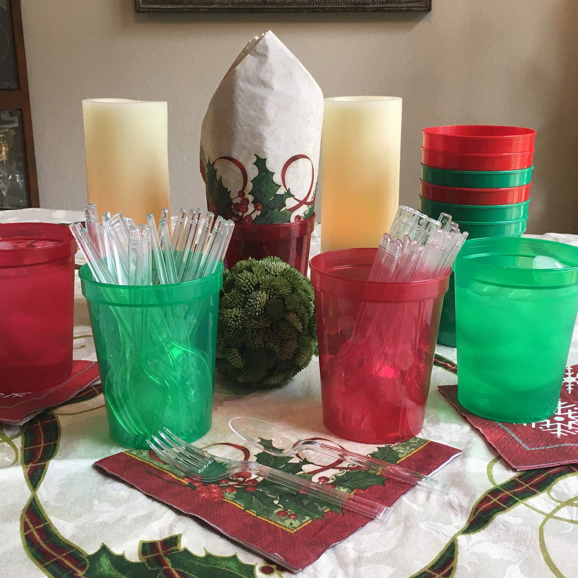 Rolling Sands 16 oz. Reusable Plastic Stadium Cups, 8 Pack, Made in USA, BPA-Free Dishwasher Safe Tumblers, Lime Green