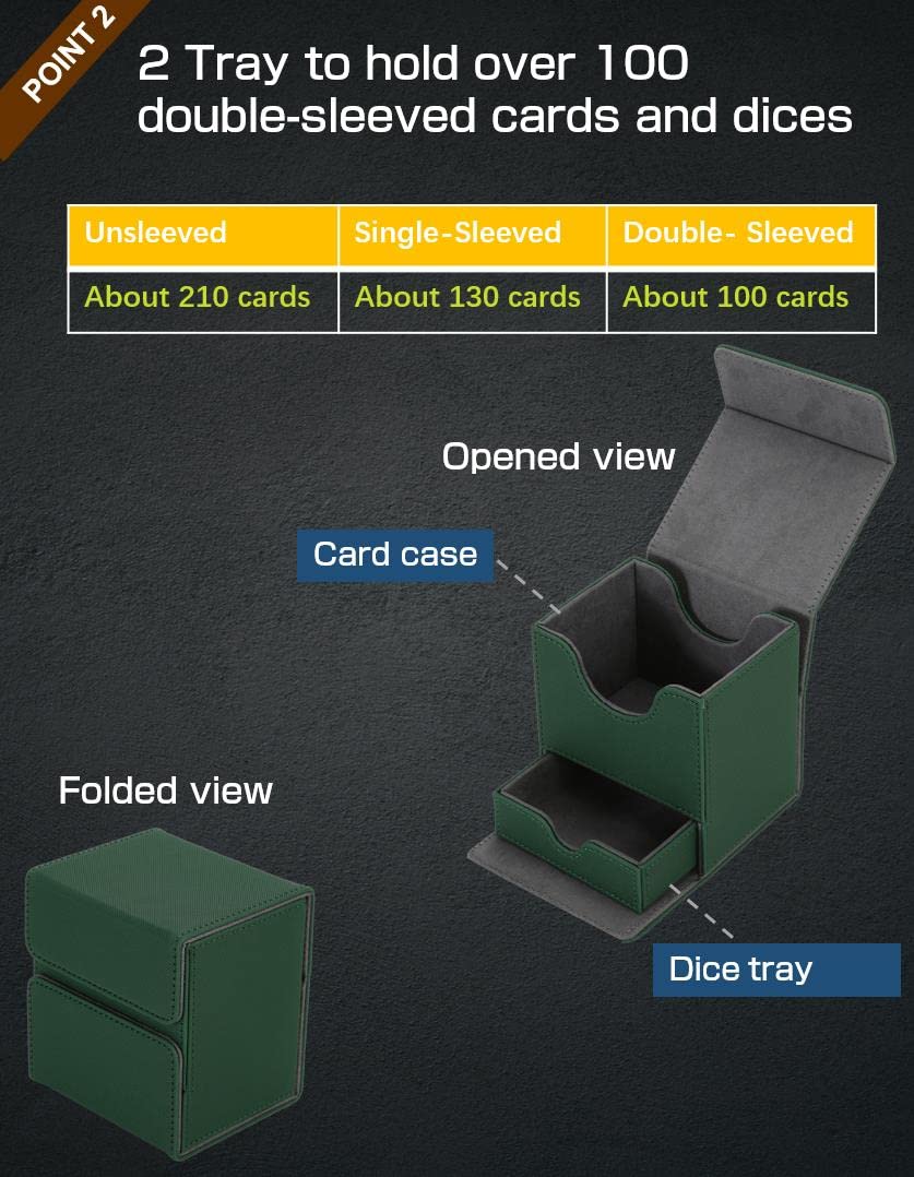 Venssu mtg deck box, deck box mtg,deck box tcg,PU Leather Large Size Fit 130 Plus Sleeved Cards Compatible with single/double sleeved toploader MTG TCG CCG (Green)