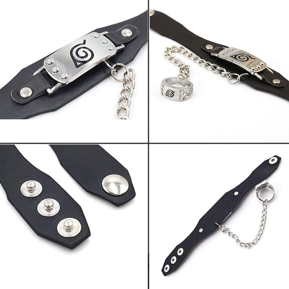 SWWLKJ Narutoo Shippuuden Anime Pu Leather Bracelet Ring, Ninja Jewelry Wristband Charms Punk