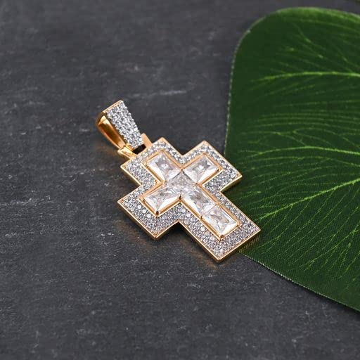 The GLD Shop Prong Set Center Stone Baguette Cross Pendant - Gold