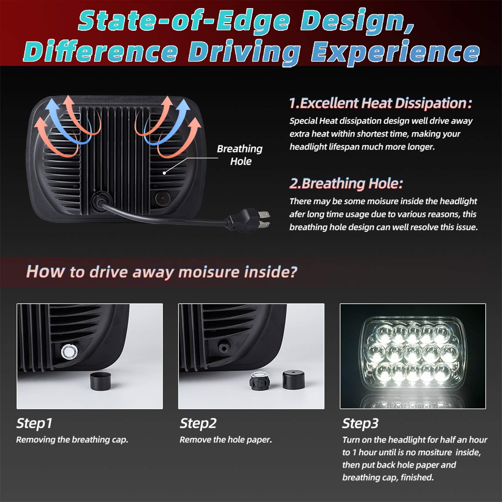 RENMAII-LIGHT H6054 Led Headlights, 2pcs 7x6 LED Headlights 5x7 6054 LED Headlight Hi/Low Sealed Beam Headlight Lamp Compatible for Chevy S10 Blazer Express Ford E250 Jeep Wrangler YJ XJ Cherokee