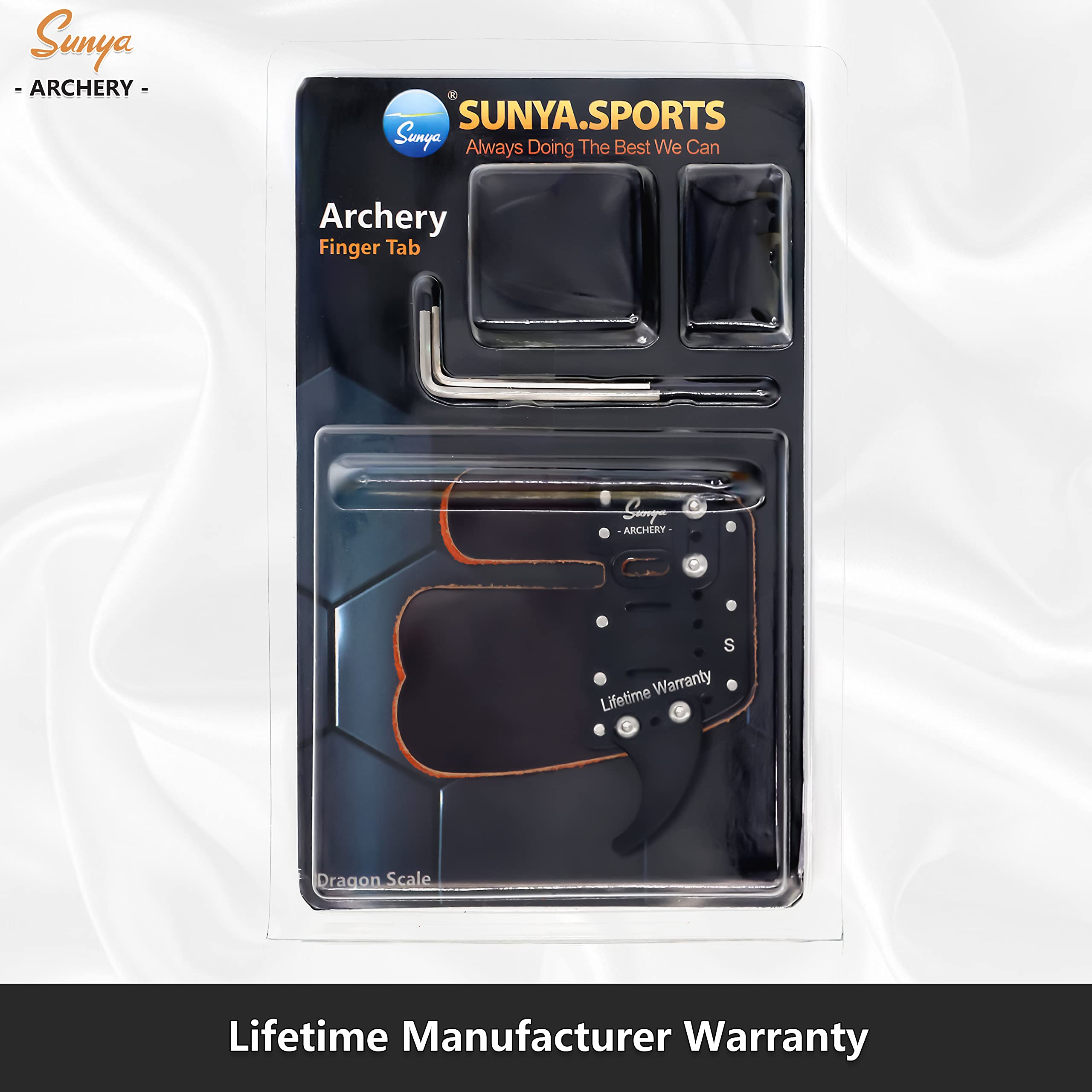 SUNYA Archery Finger Tab Cow Leather Pad + Aluminum Plate Adjustable Finger Guard for Recurve Bow (M, Blue)